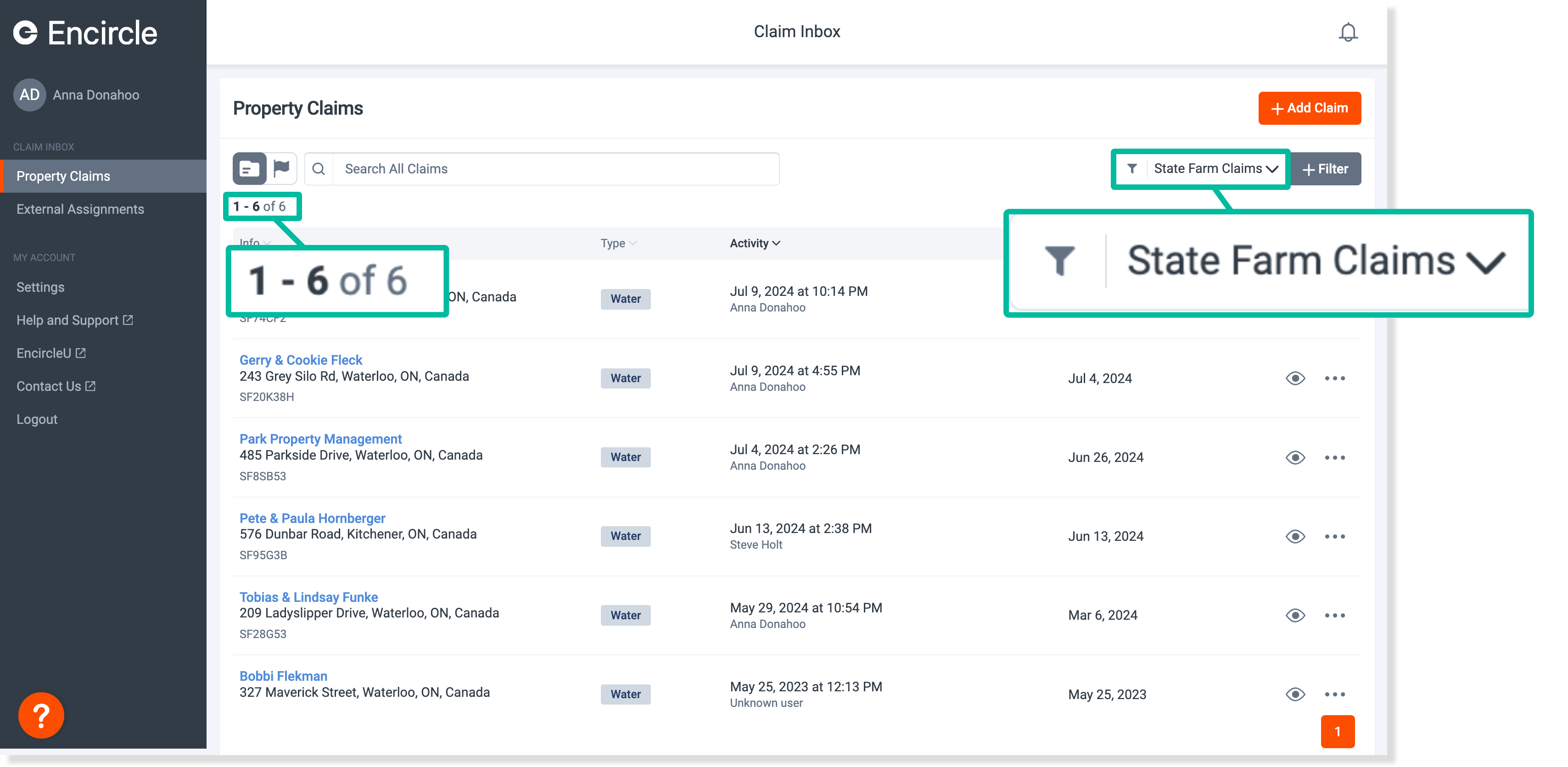 Adding Filters to the Claim Inbox – Encircle