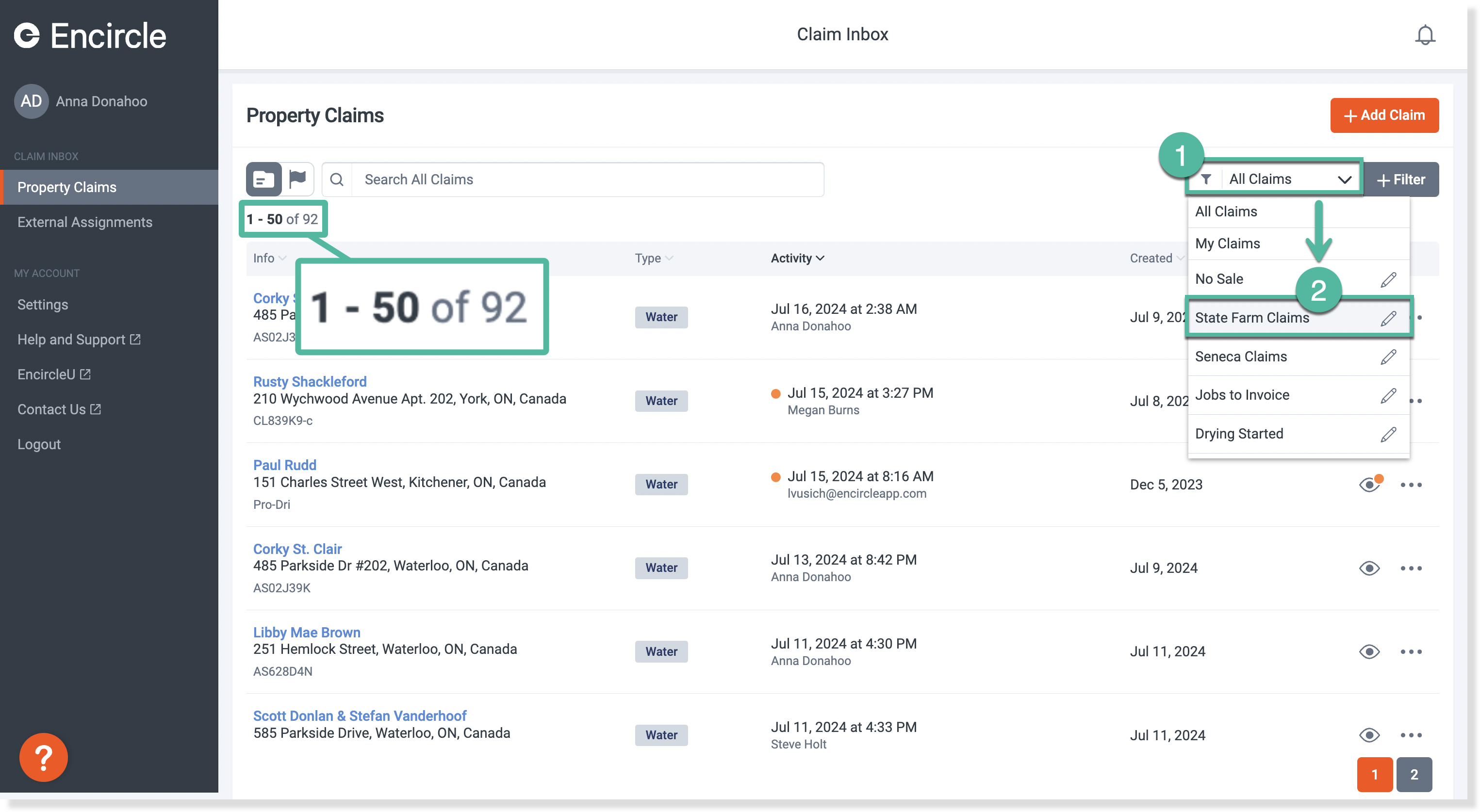 Adding Filters to the Claim Inbox – Encircle