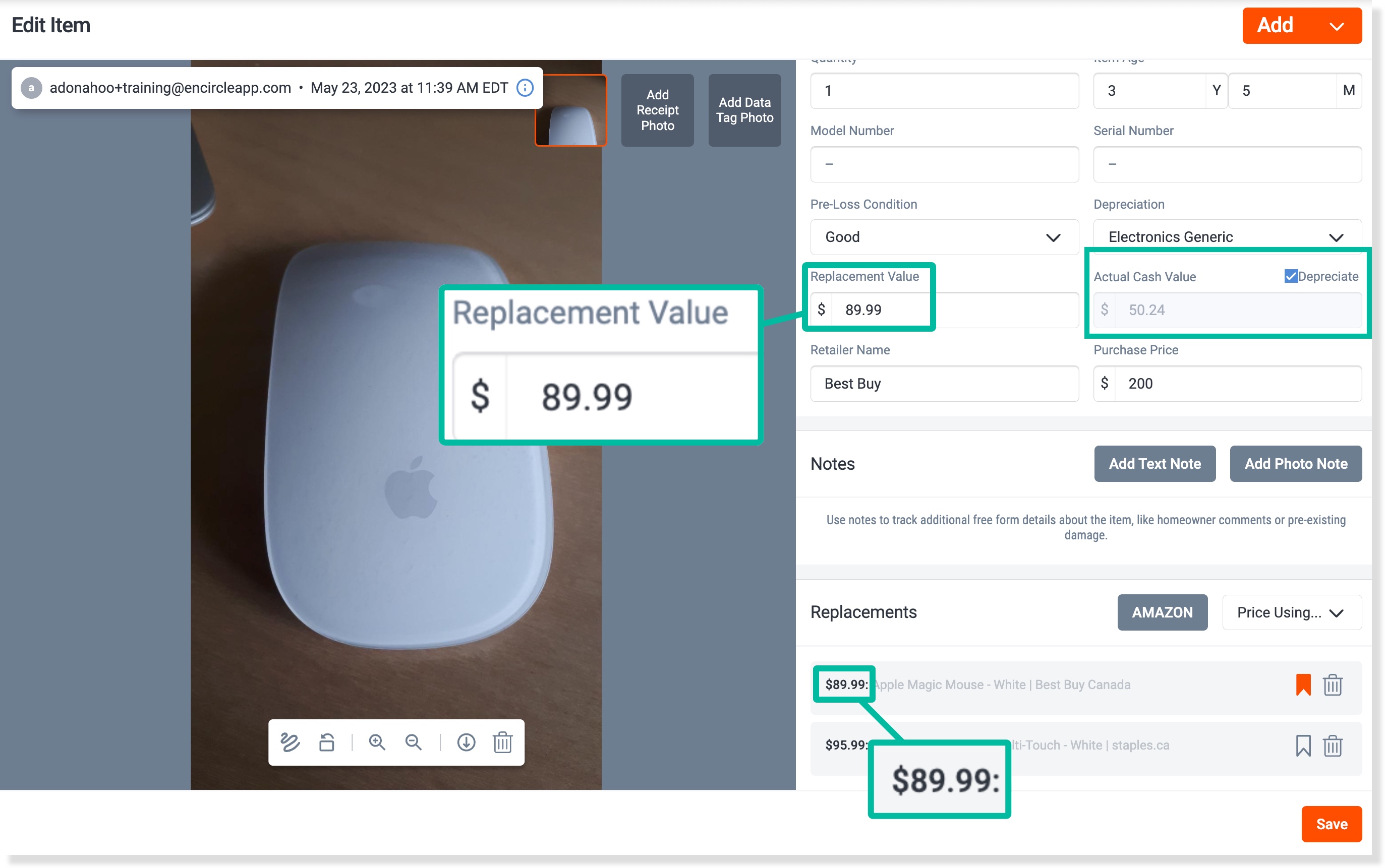 Finding Replacement Pricing in the Office (Web App) – Encircle
